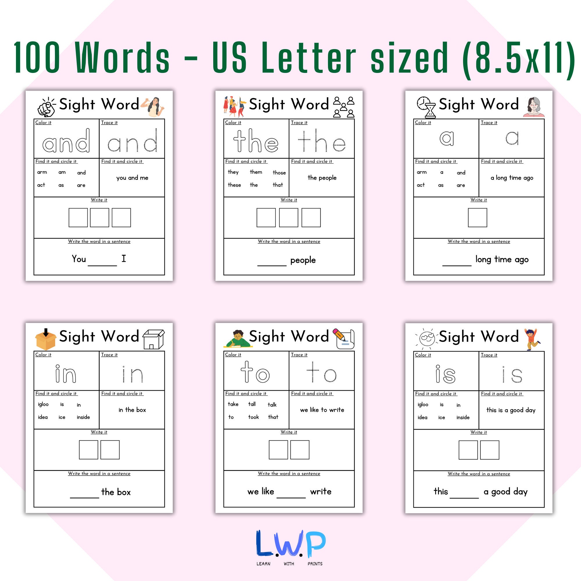 Fry's First 100 Sight Words Worksheets for Kindergarten - Etsy