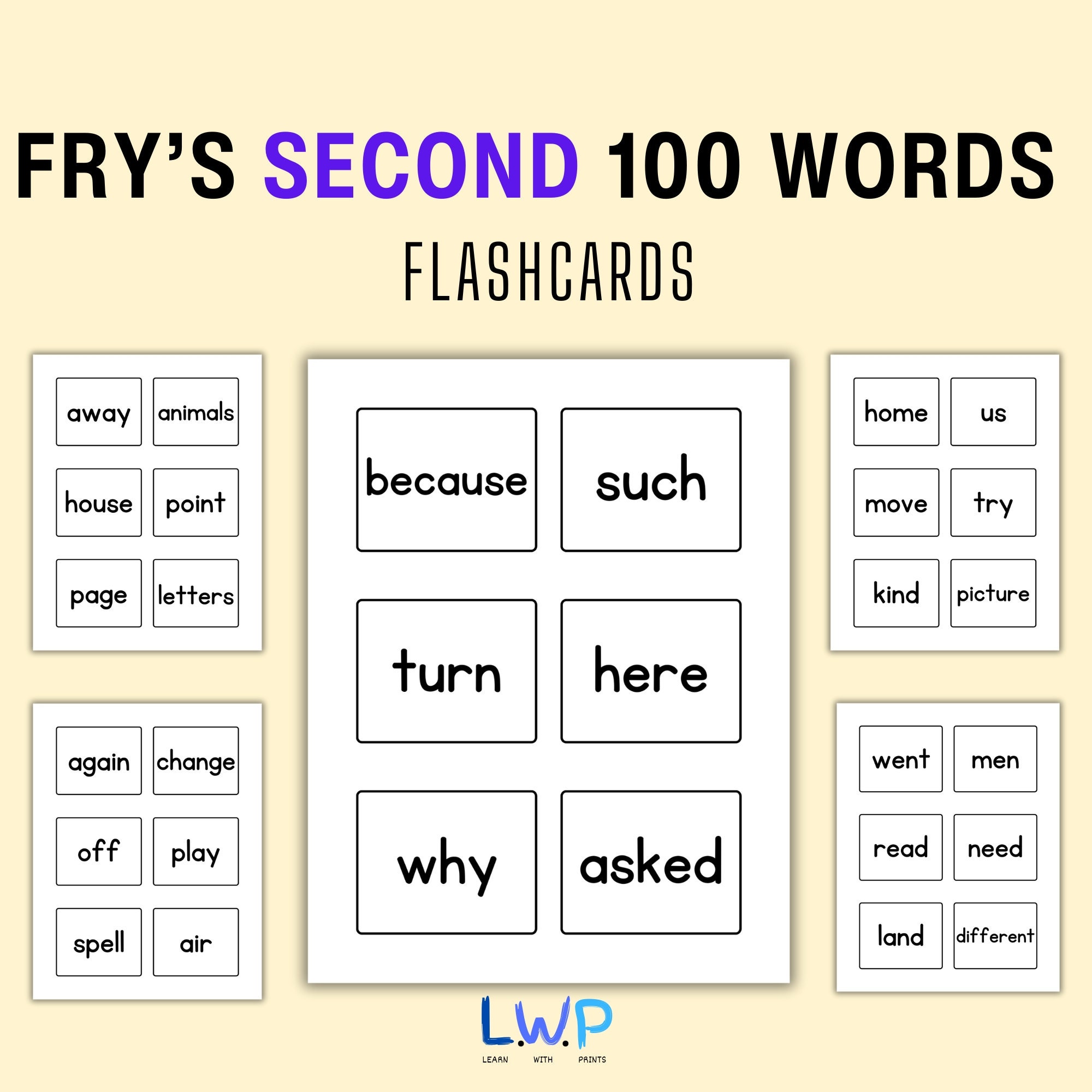 100 Printable Fry's Second Hundred Sight Word Flashcards, Kindergarten ...