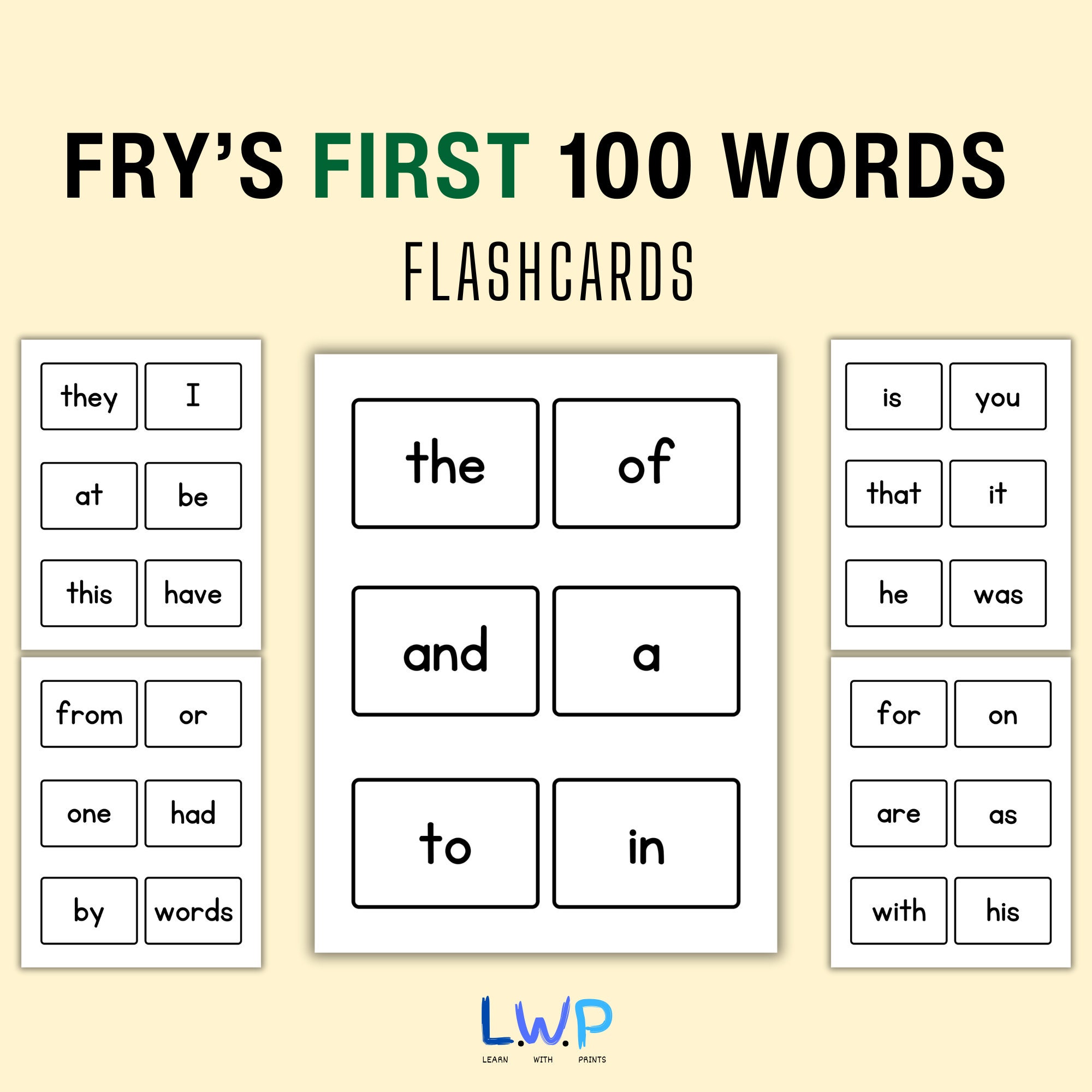 100 Printable Fry's First Hundred Sight Word Flashcards, Kindergarten ...