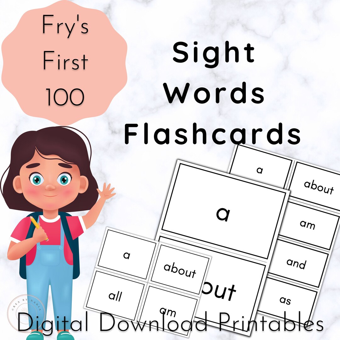 Sight Words Flashcards, Fry's First 100 Words, Instant Download ...
