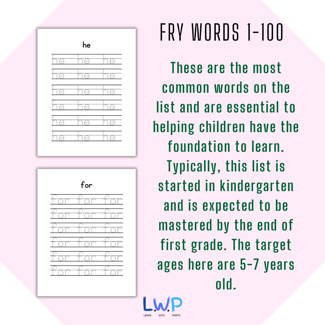 Printable Trace Fry's First Hundred Sight Words Worksheets ...