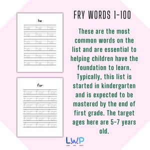 Printable Trace Fry's First Hundred Sight Words Worksheets ...
