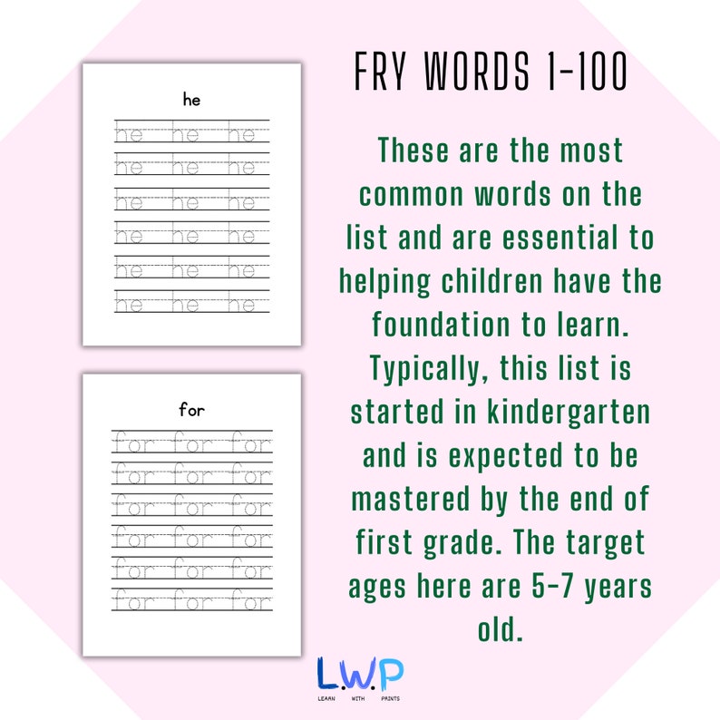 Printable Trace Fry's First Hundred Sight Words Worksheets ...