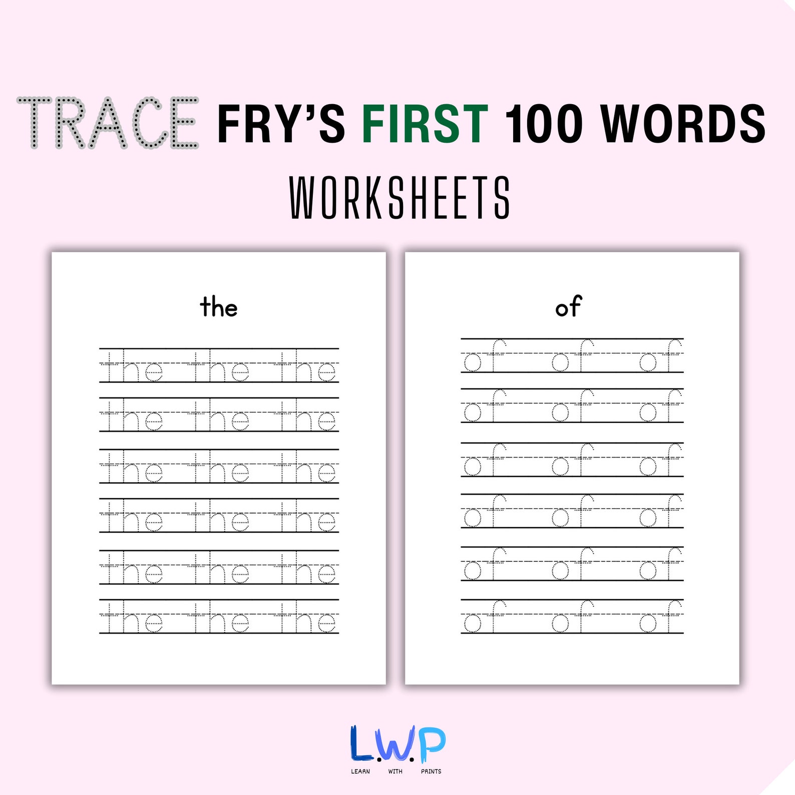Printable Trace Fry's First Hundred Sight Words Worksheets ...