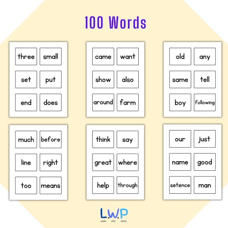 100 Printable Fry's Second Hundred Sight Word Flashcards, Kindergarten ...