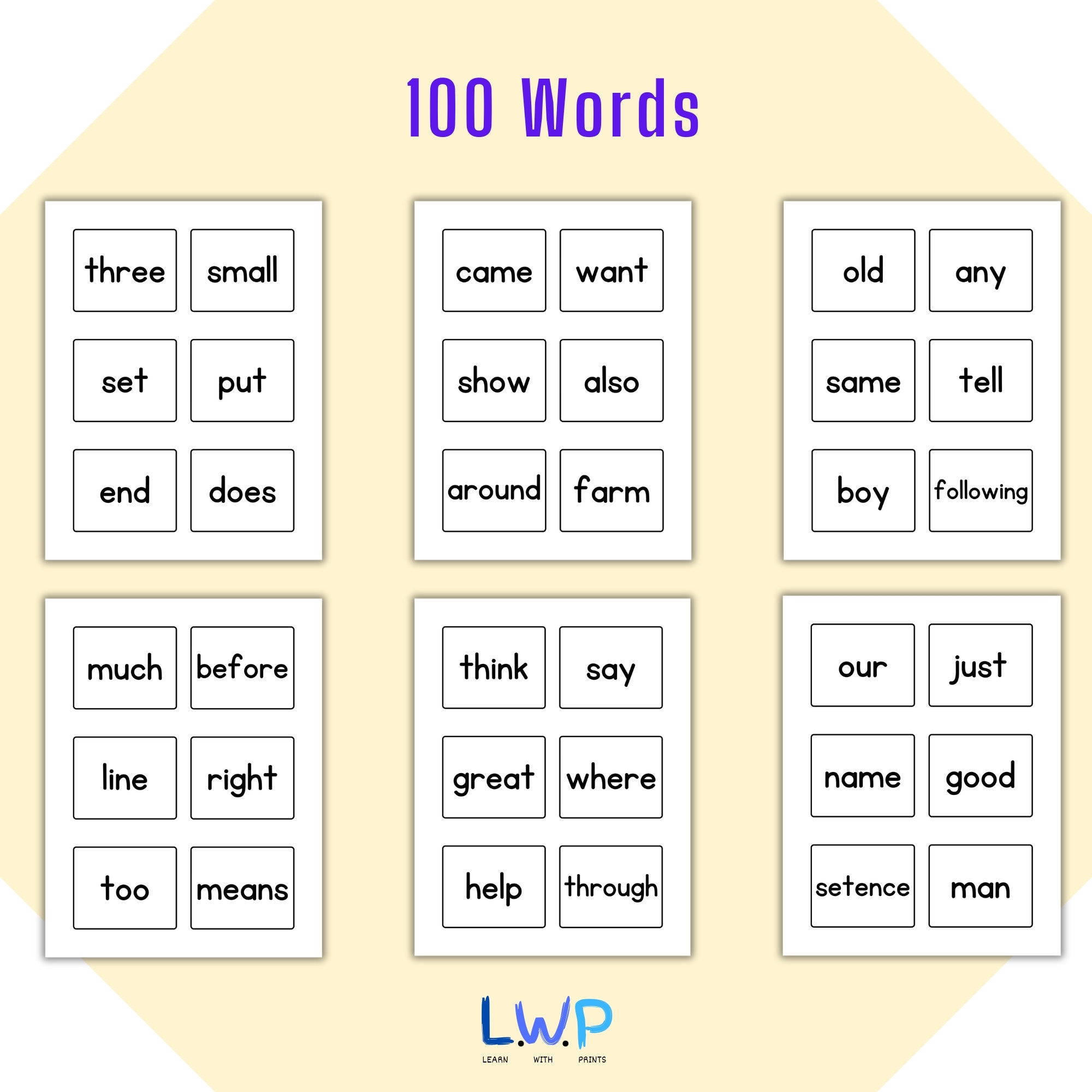 100 Printable Fry's Second Hundred Sight Word Flashcards, Kindergarten ...
