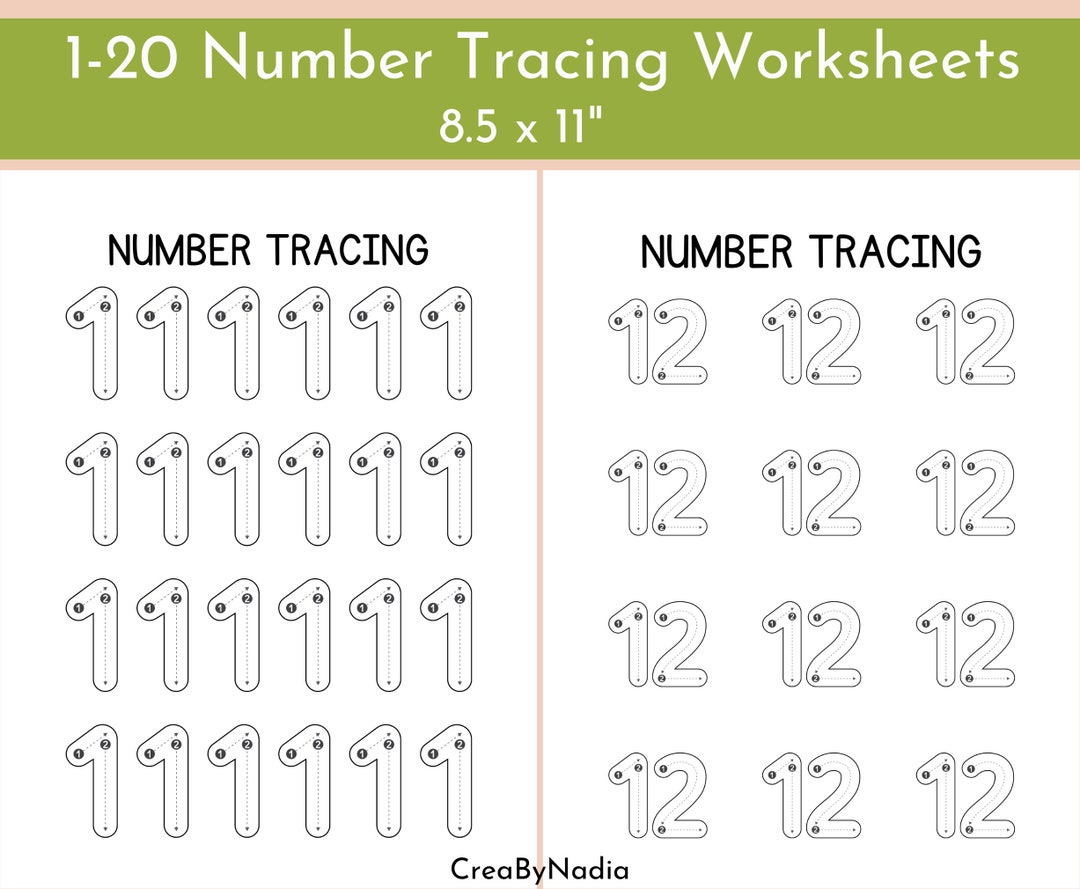 Printable Number Tracing Worksheets, Trace 1-20, Preschool Number ...