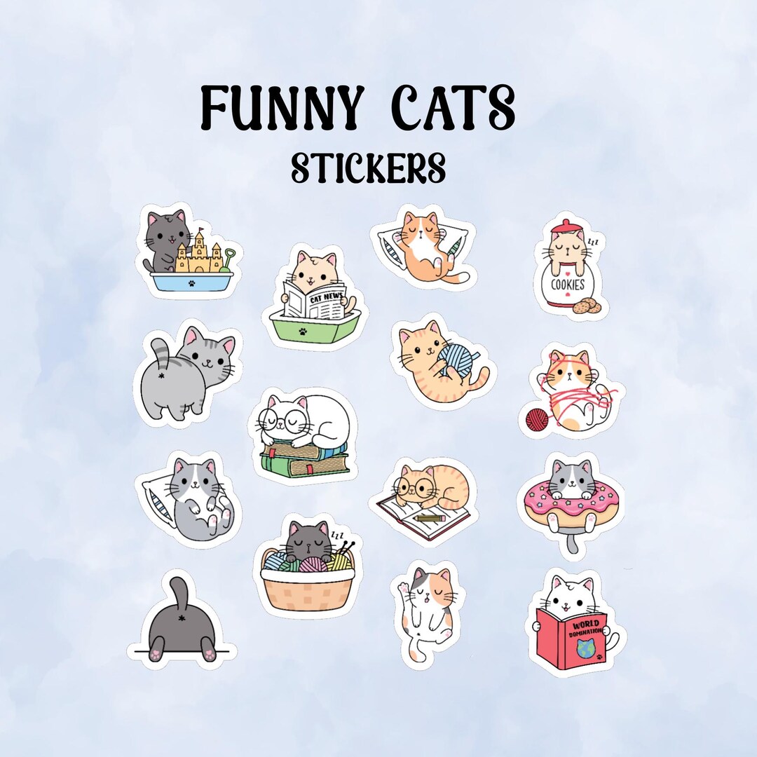 Funny Cats Vinyl Stickers Pack 15 Sticker Set Quality Vinyl Decals - Etsy