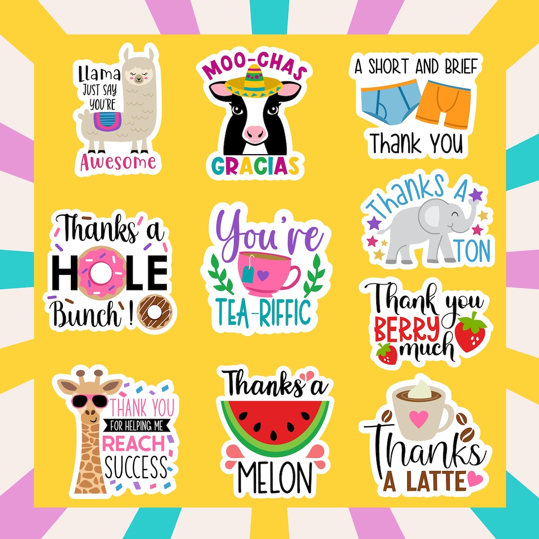Cute Thank You Pun Vinyl Stickers Pack | Packaging Sticker| Funny Thank ...