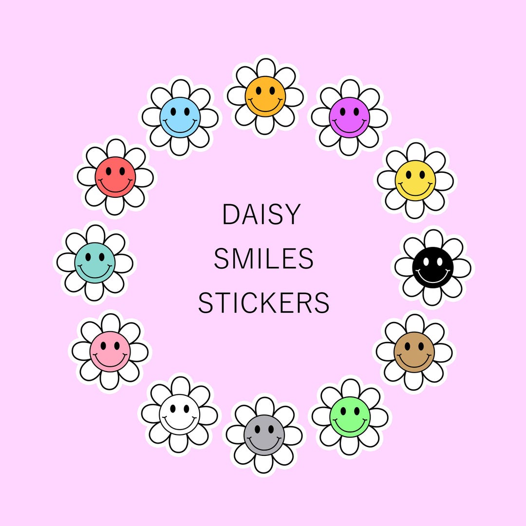 Daisy Smiles Vinyl Stickers | Smiley Flowers | Mental Health Stickers ...