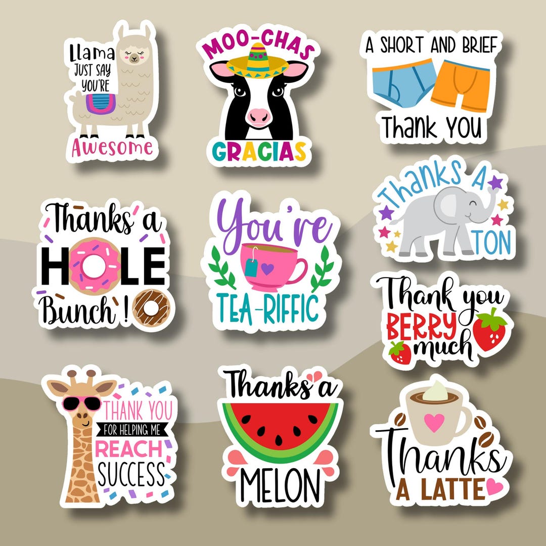 Funny Thank You Pun Stickers: Waterproof Vinyl Decals - Etsy