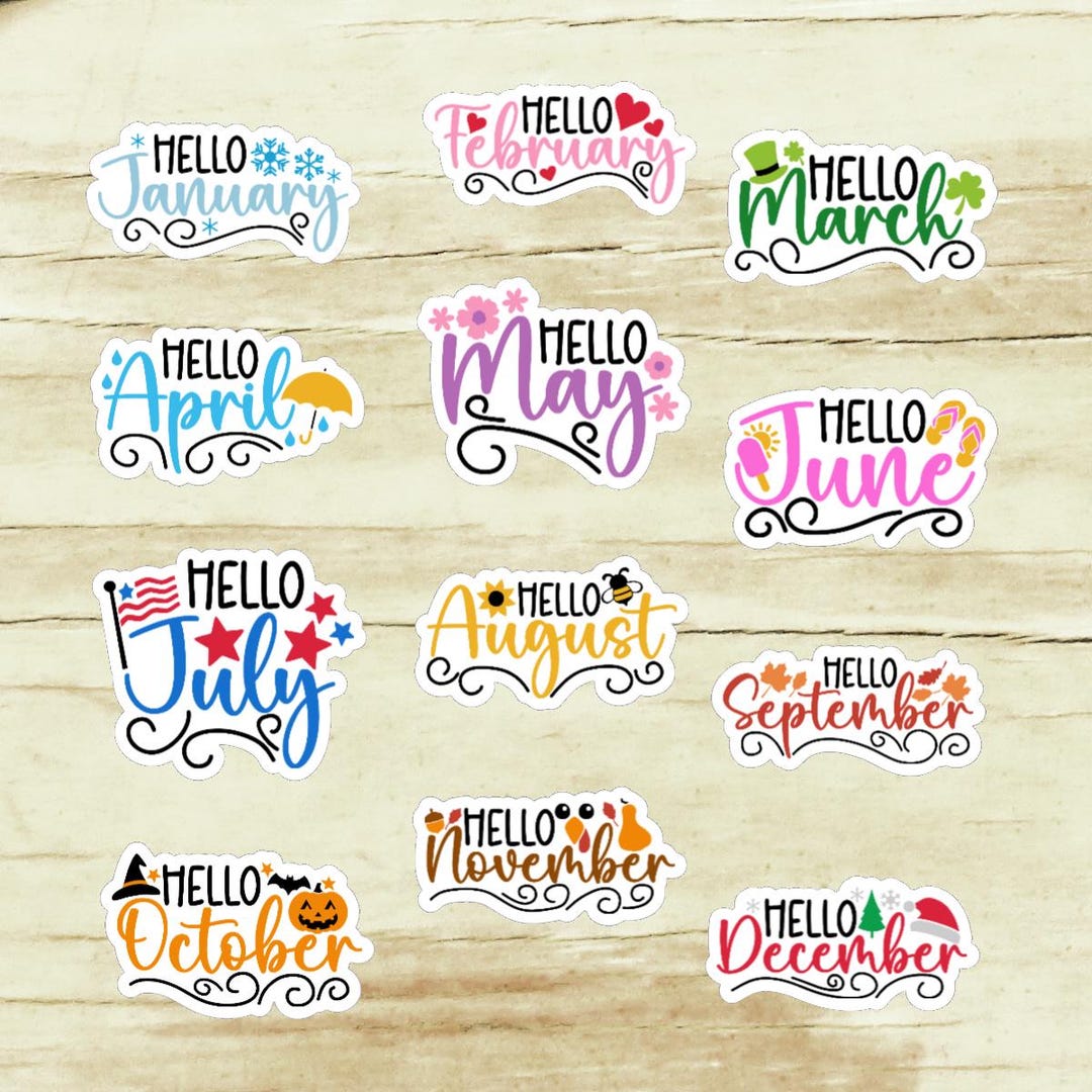 Year Planner Vinyl Stickers Pack | 12 Sticker Set | Cute Hello Design ...
