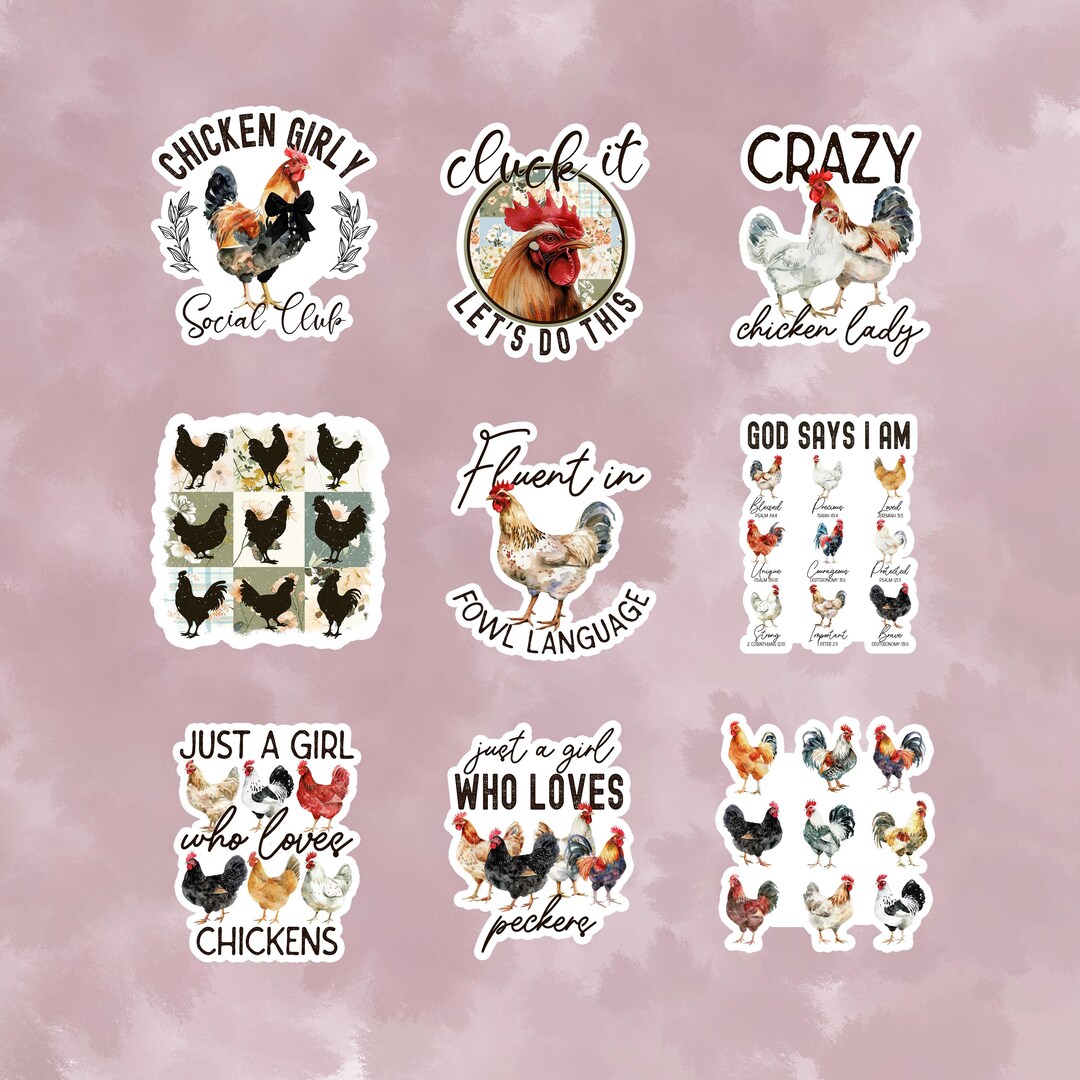 Farmhouse Chickens Vinyl Stickers Pack | Bird Sticker| Crazy Chicken ...
