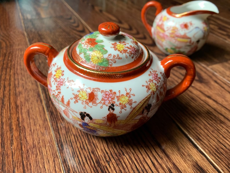 Vintage Japanese Porcelain Tea Set Plates, Tea Pot, Sugar Bowl, Teacups ...