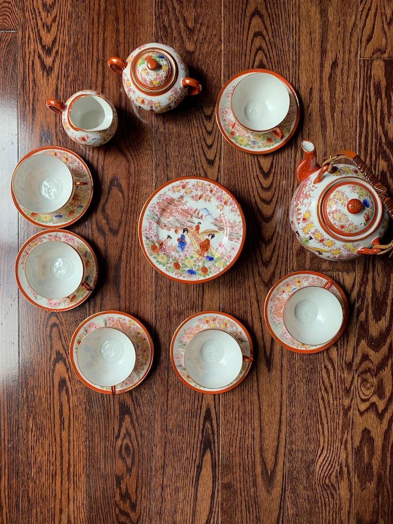 Vintage Japanese Porcelain Tea Set Plates, Tea Pot, Sugar Bowl, Teacups ...