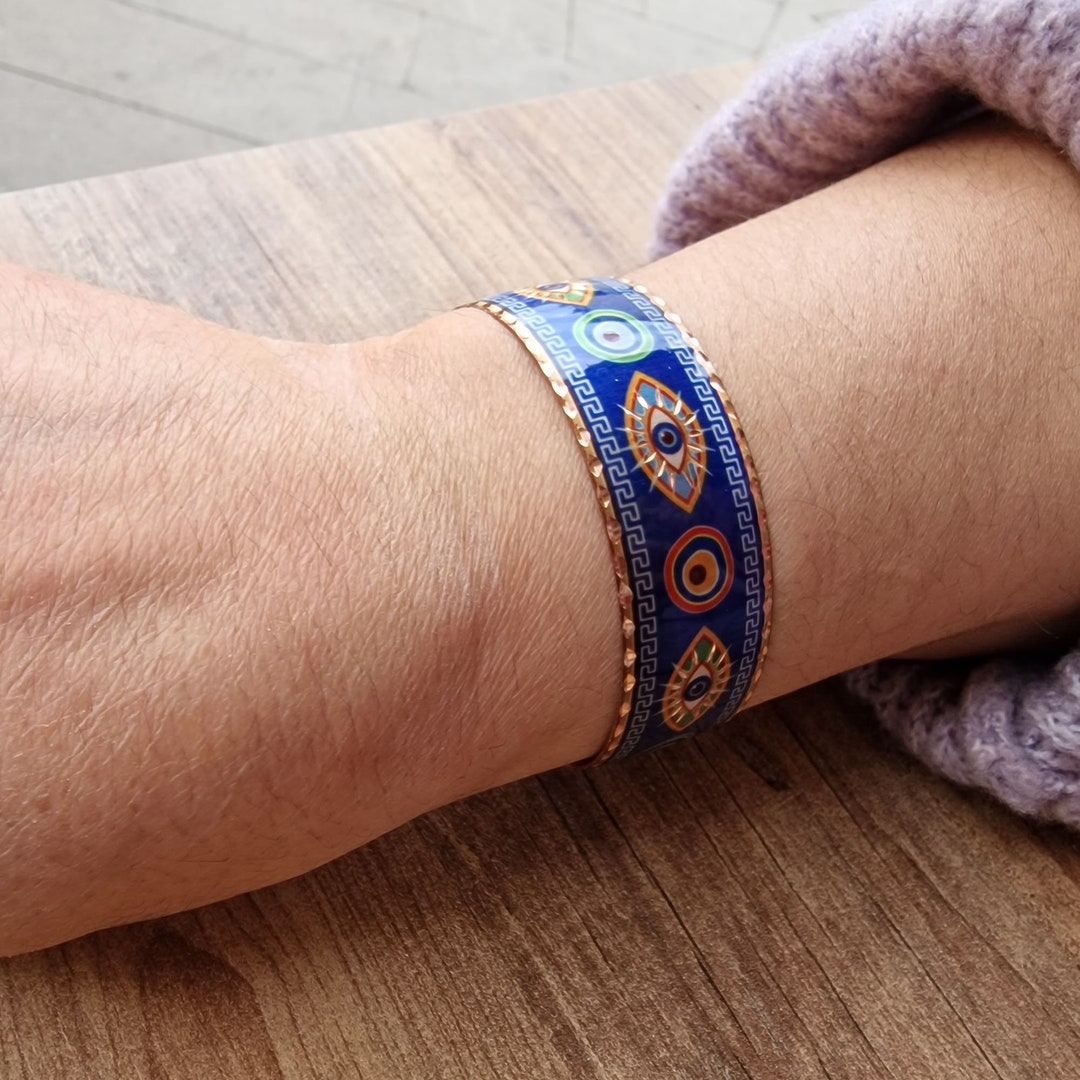 Evil Eye Copper Bracelet, Handmade Cuff Design, Blue Cuff for ...