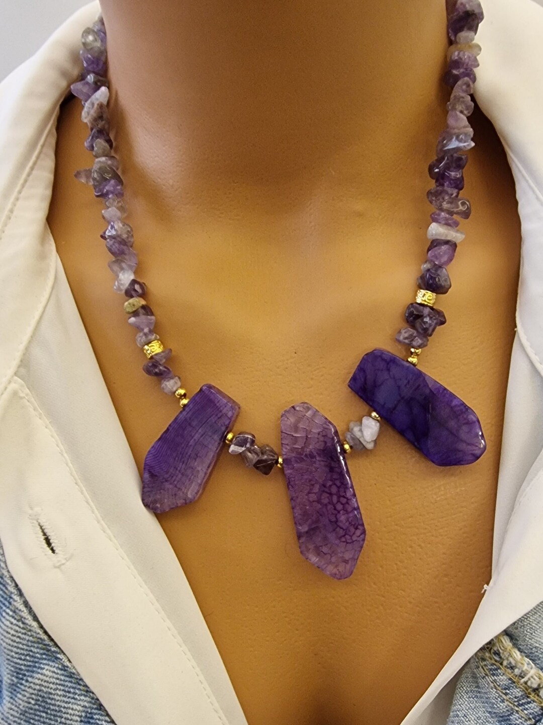 Real Amethyst Crystal Necklace - Raw Stone Design, Healing Amethyst ...