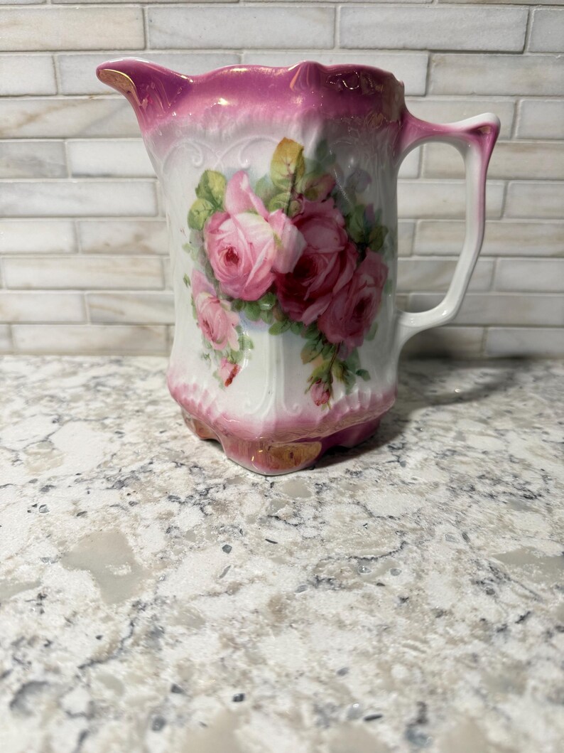 Vintage Floral Porcelain Pitcher With Gold Trim | Shabby Chic Rose ...