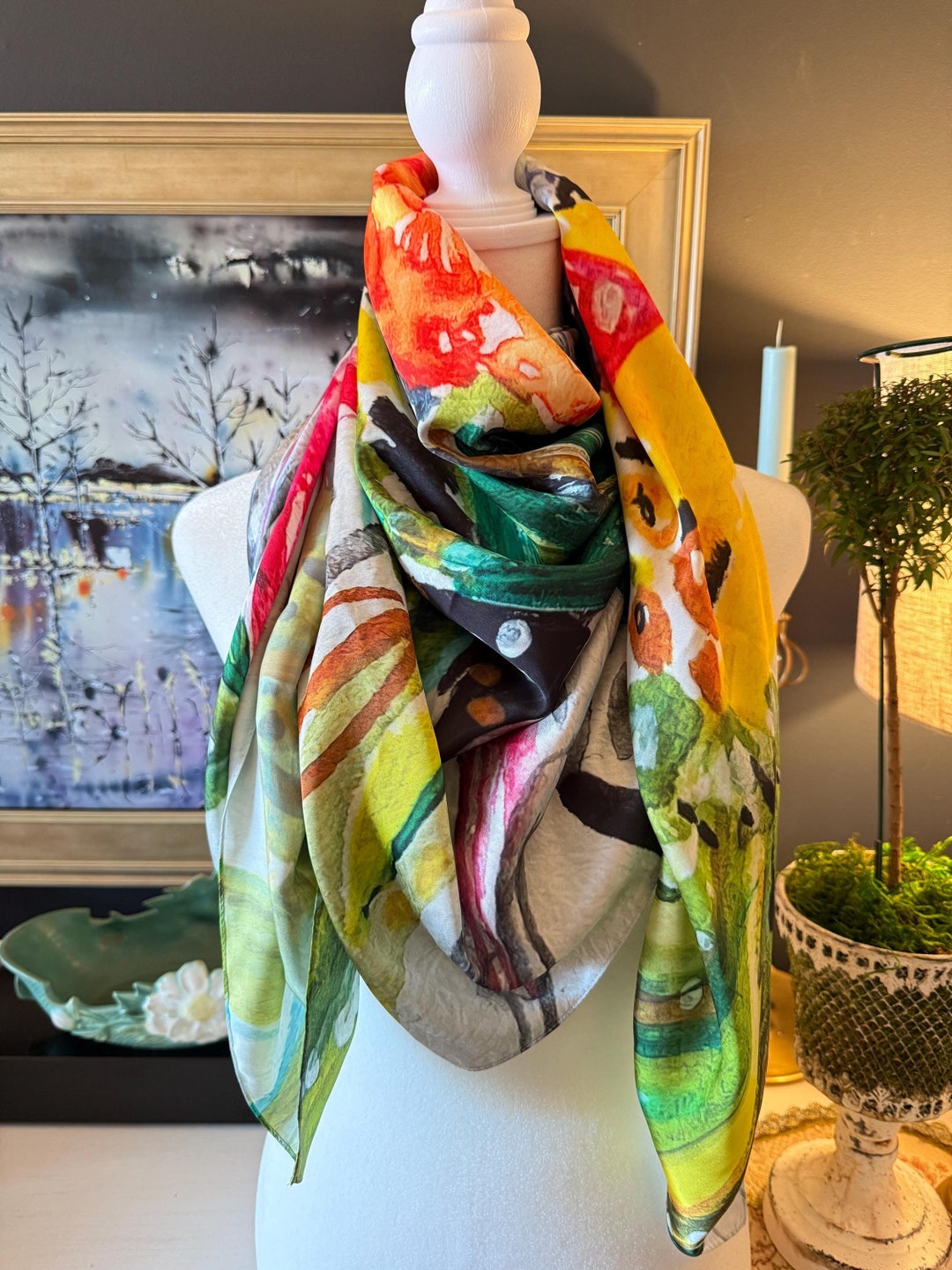 Ladies Fashion Scarf Floral Pastel - Original Art, Silk, Lightweight ...