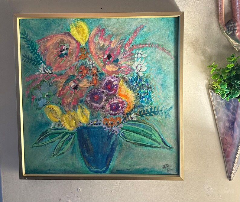 Original Floral Acrylic Painting on Canvas - Vibrant Pink Puple With ...
