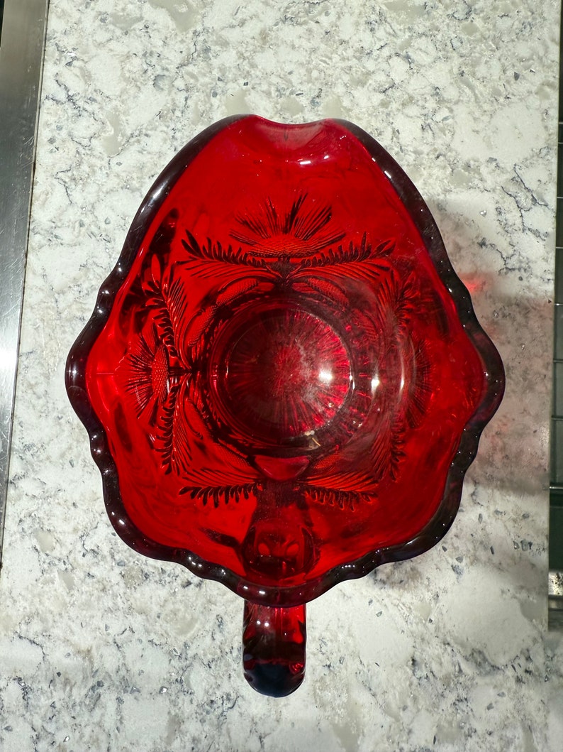 Vintage Ruby Red Glass Pitcher Embossed Floral Thistle Design, Elegant ...