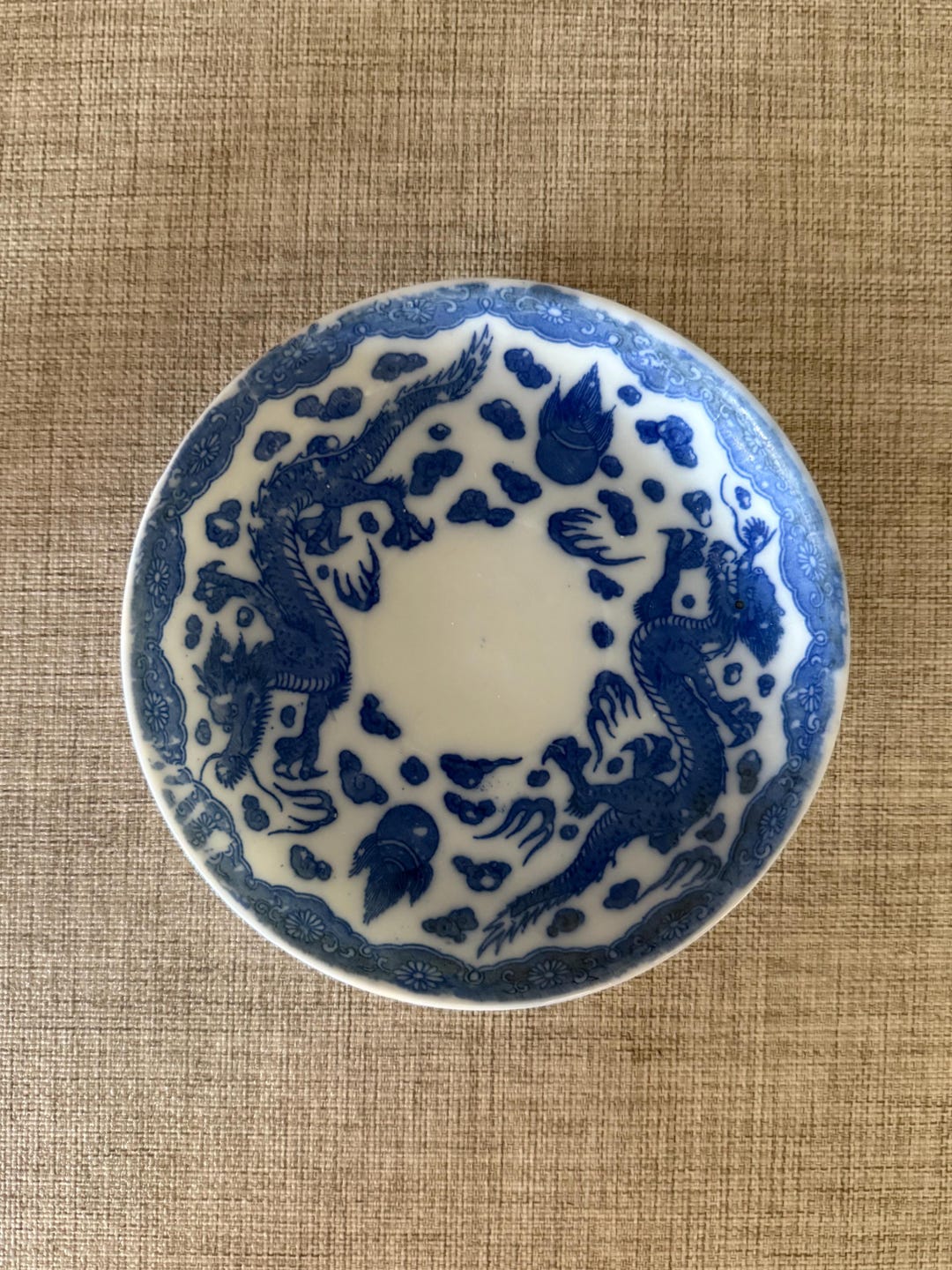Mini Blue and White Chinese Dragon Dish – 3” Vintage Porcelain Plate ...