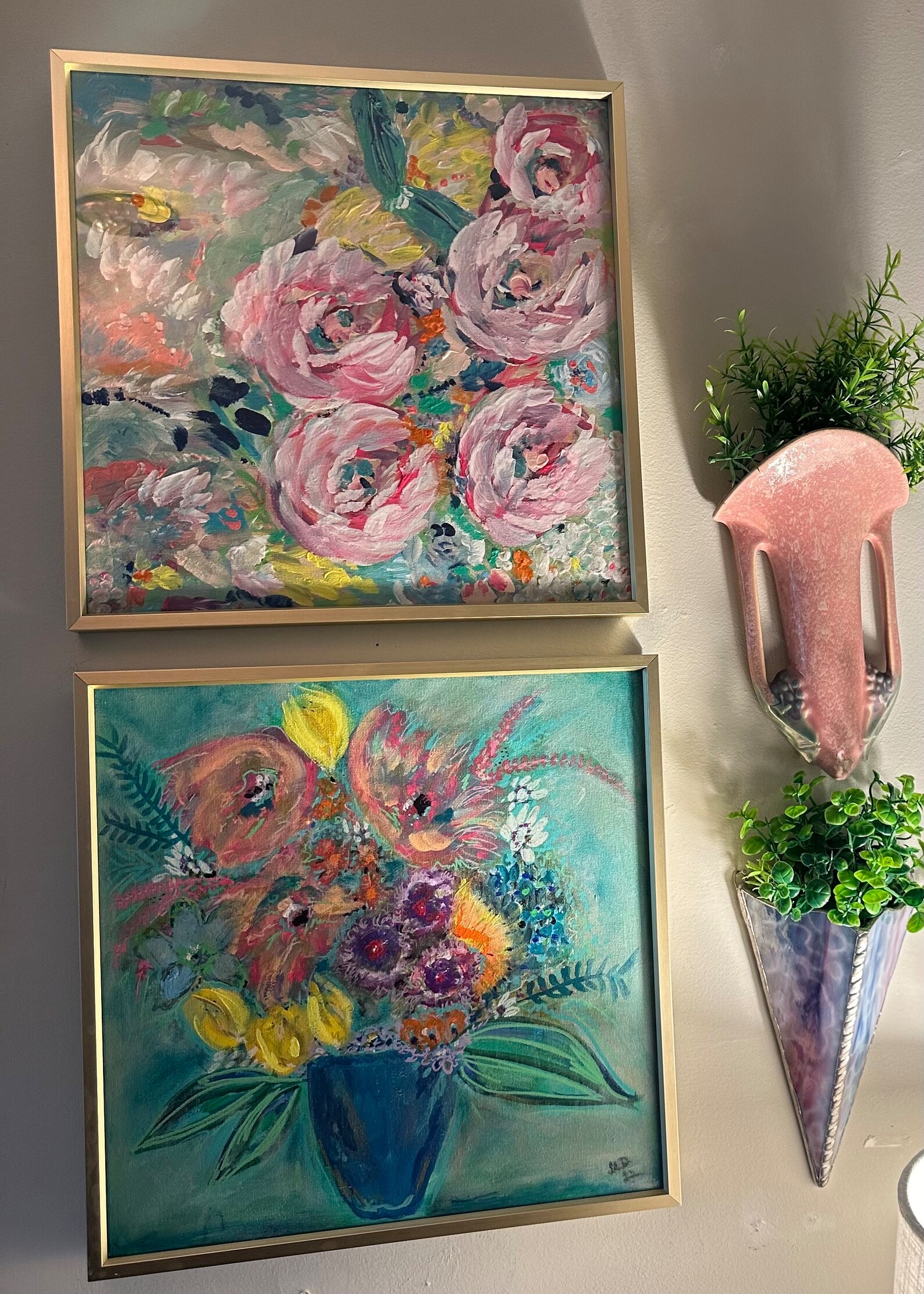Original Floral Acrylic Painting on Canvas - Vibrant Pink Puple With ...
