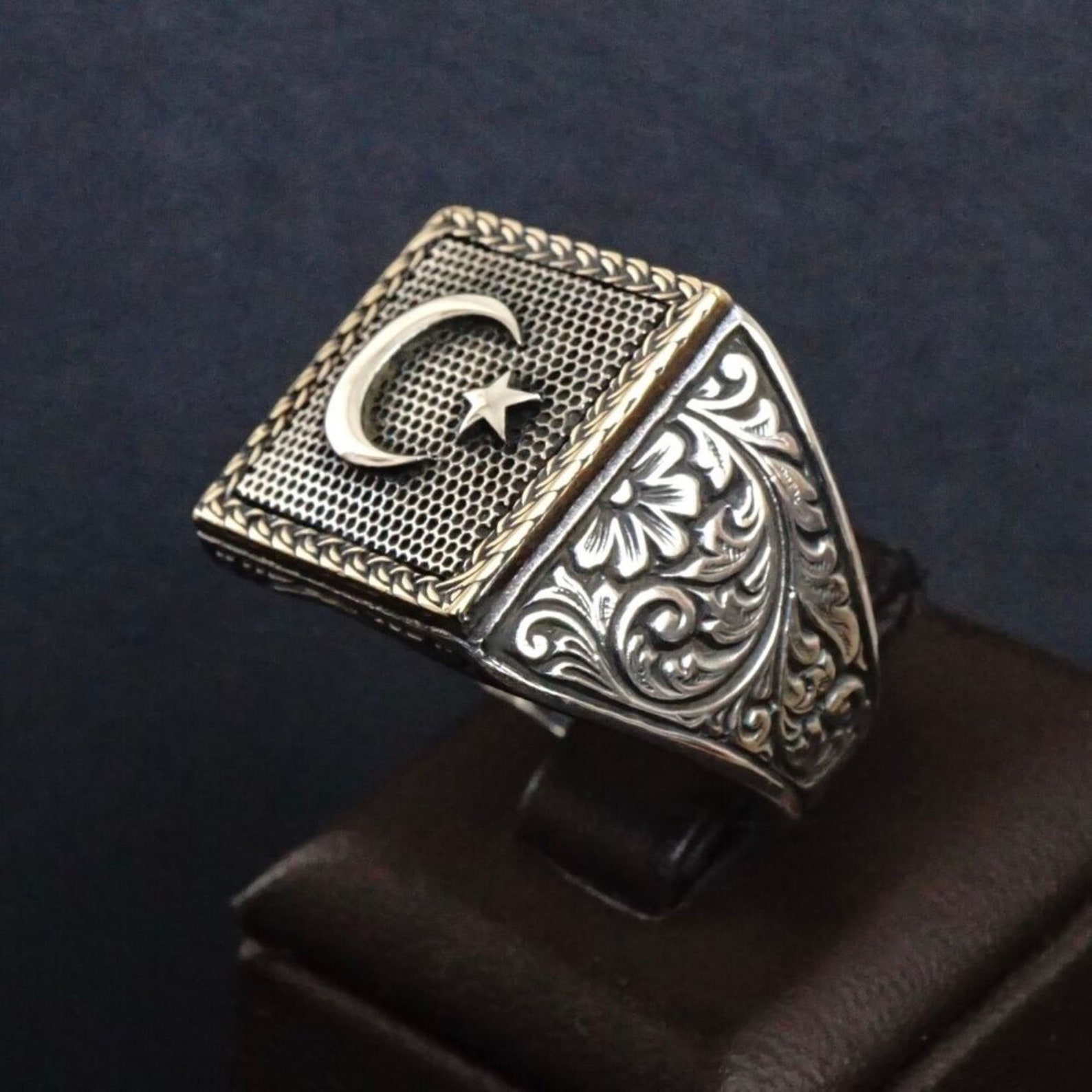Men's Turkish Signet Ring 925 Sterling Silver Crescent Star Solid ...