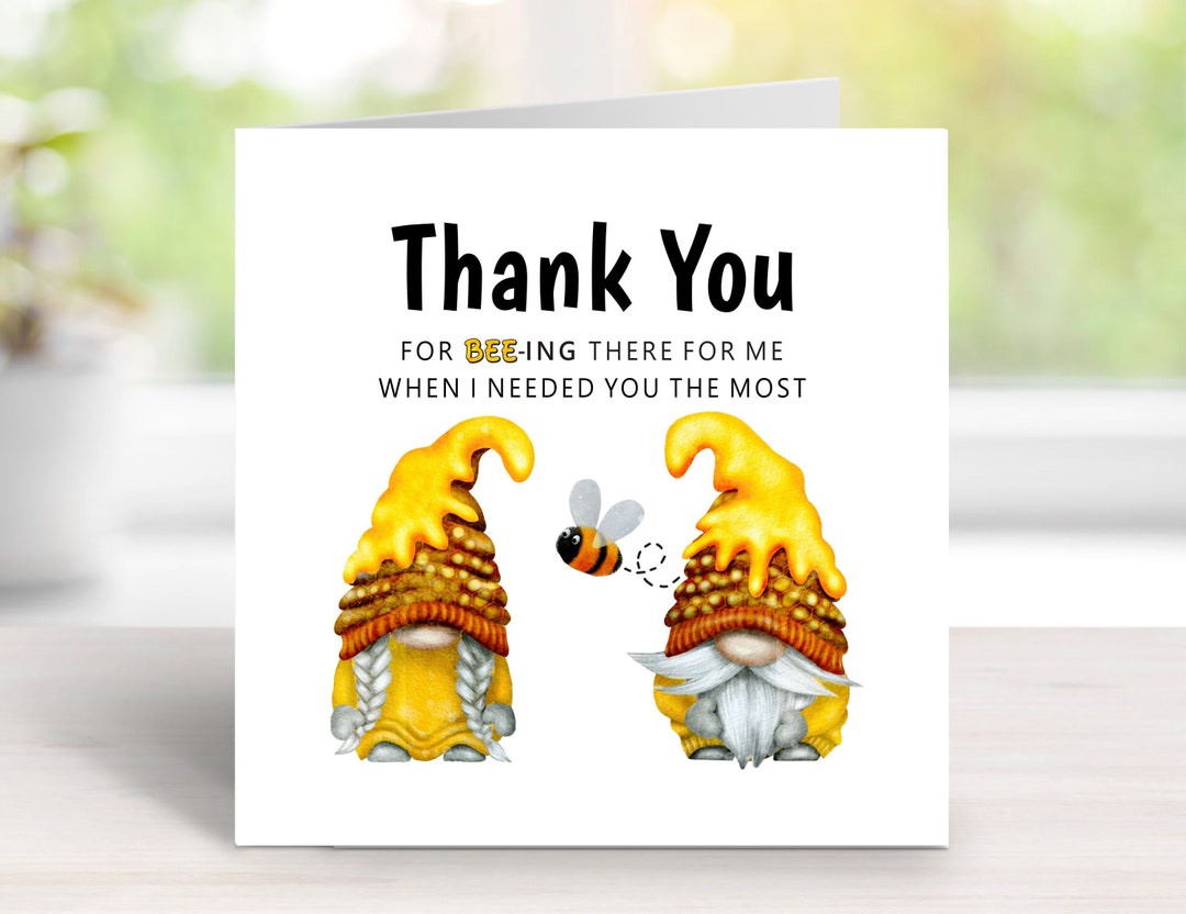 Cute Bumble Bee Thank You Card, Funny Gnomes Greeting Card for Her or ...