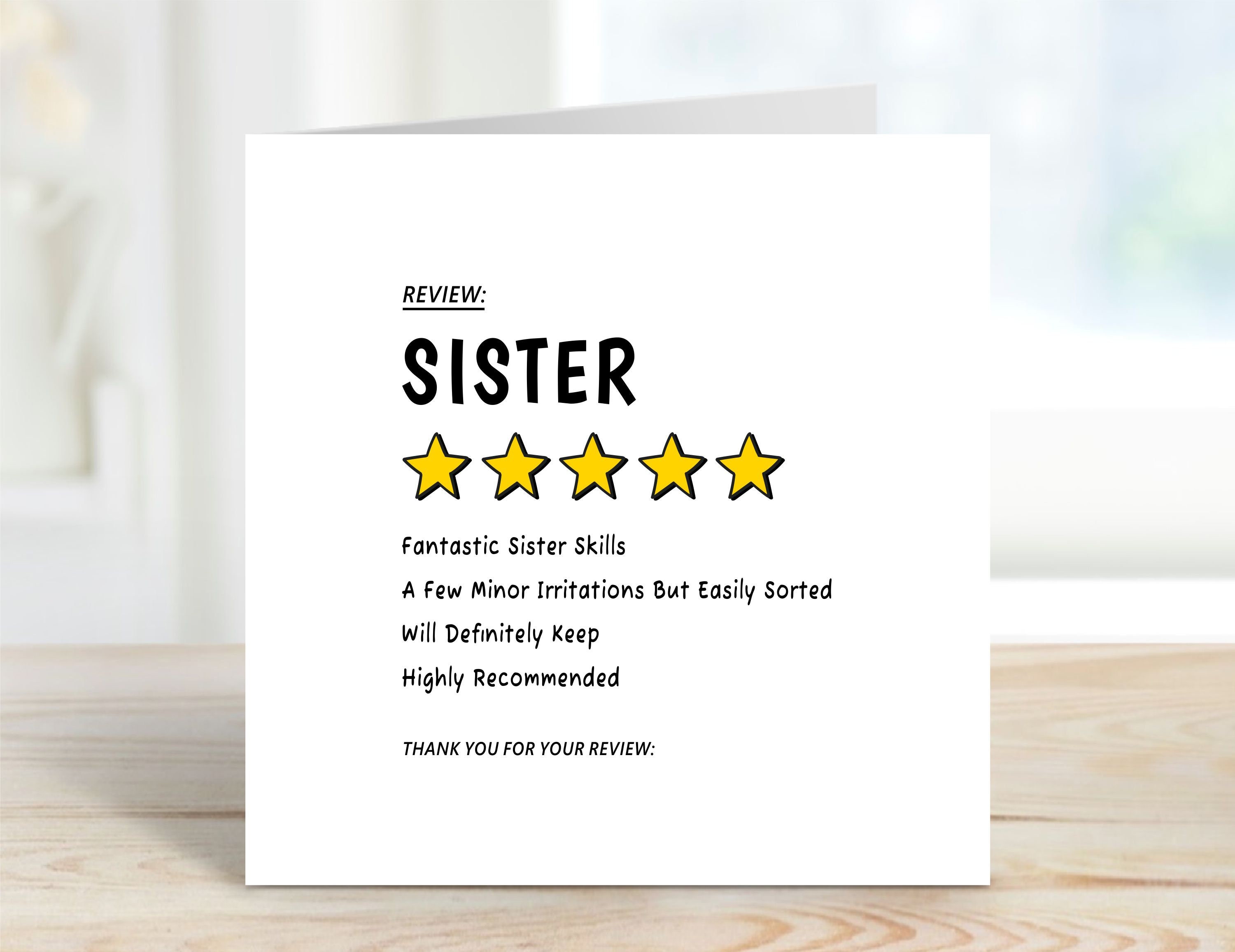 Funny Sister Birthday Card Funny Five Star Review Card for - Etsy