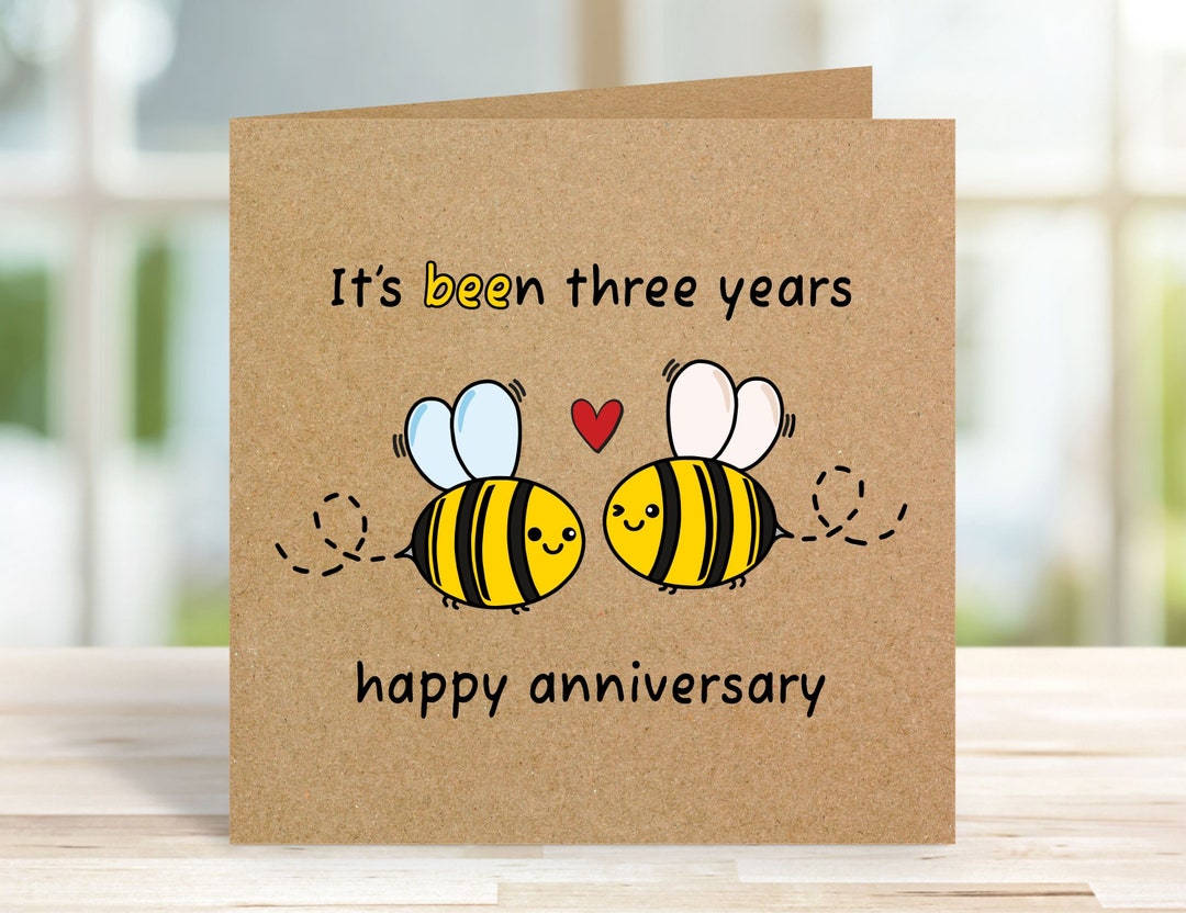 Bumble Bee 3 Year Anniversary Card, Cute 3rd Anniversary Card, Wife, Husband, Partner, Boyfriend ...