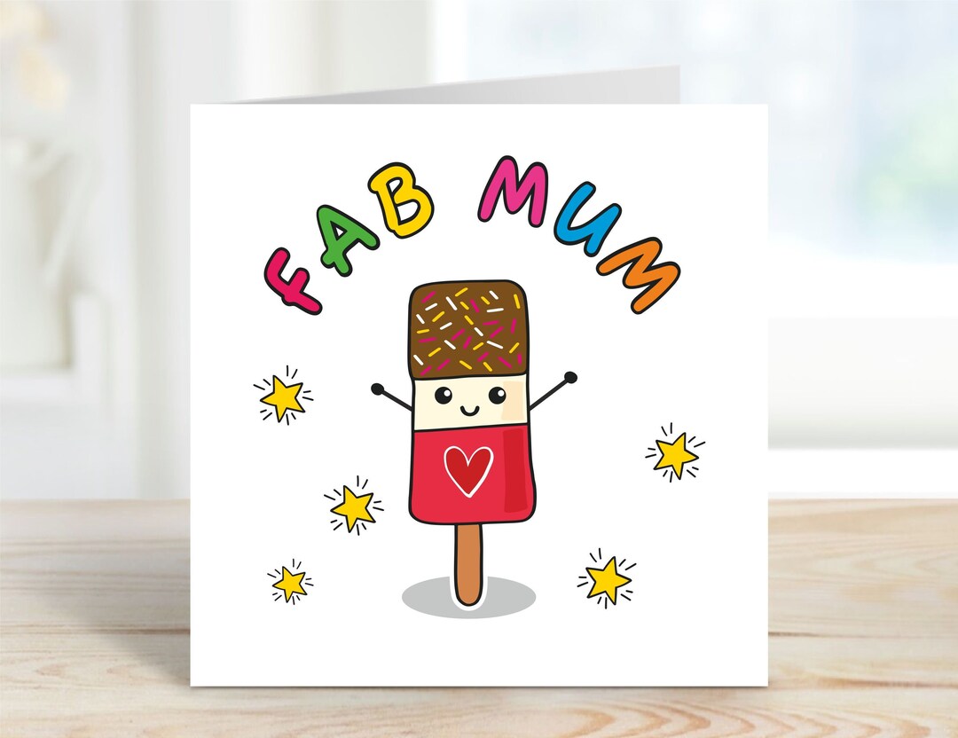 Fab Mum, Cute Mothers Day Card, Funny Retro Fab Lolly Greeting Card ...