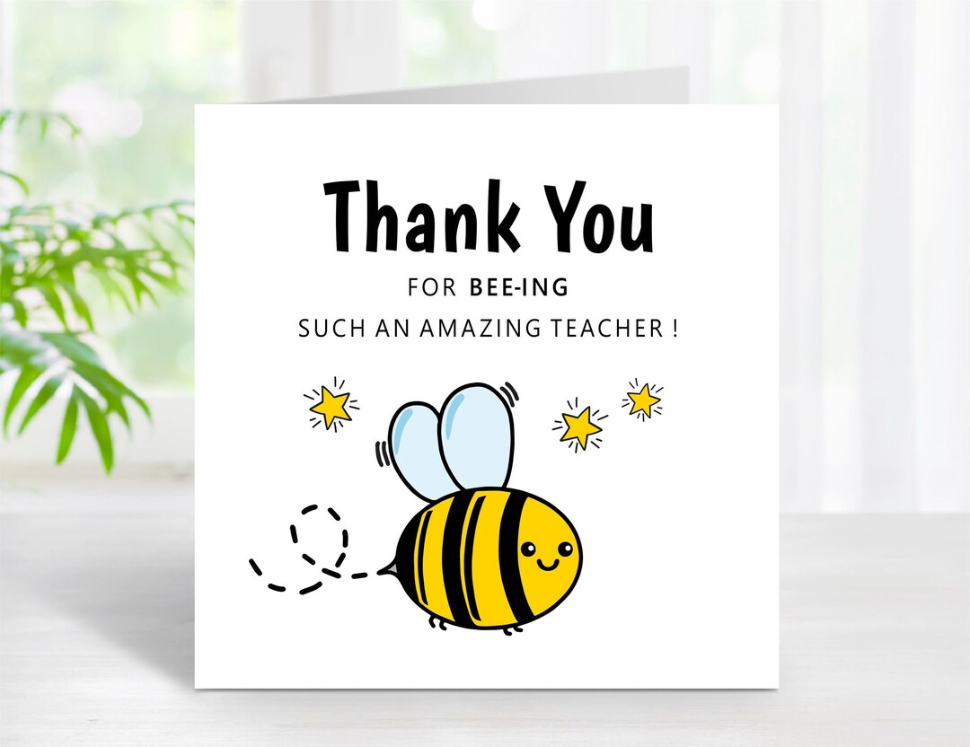 Teacher Thank You Card, Cute Bumble Bee Thank You Card for Your Teacher ...