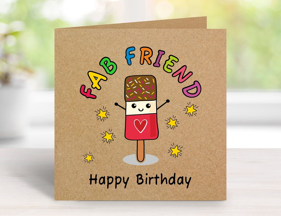 Fab Friend Birthday Card, Happy Birthday Card, Funny Retro Fab Lolly ...