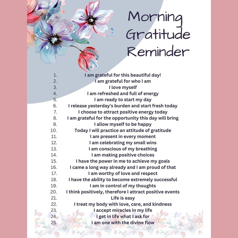 Positive Morning Affirmation, Printable Gratitude Reminder, Instant ...