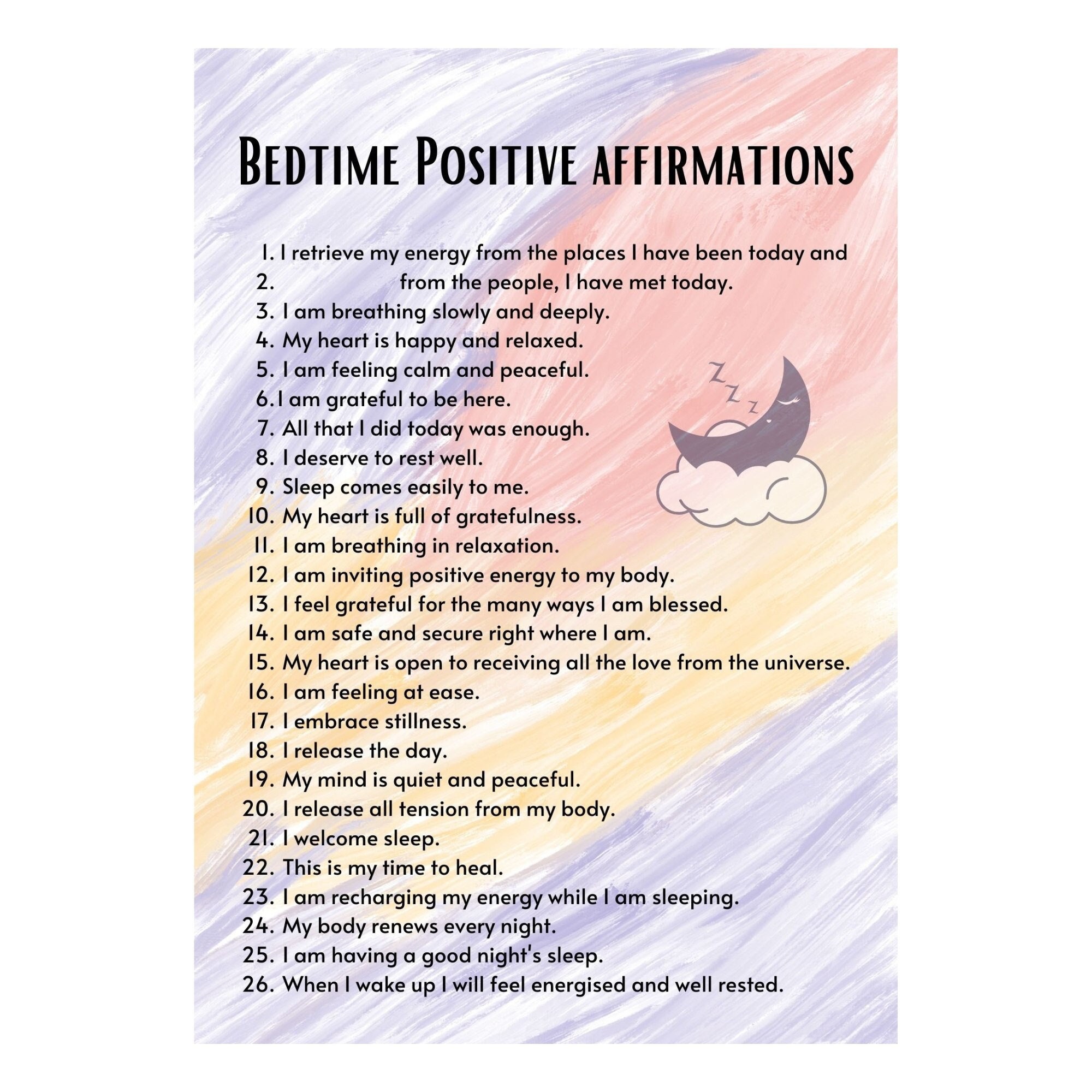 Positive Bedtime Affirmations, Digital Art, Multiple Sizes , Positive ...