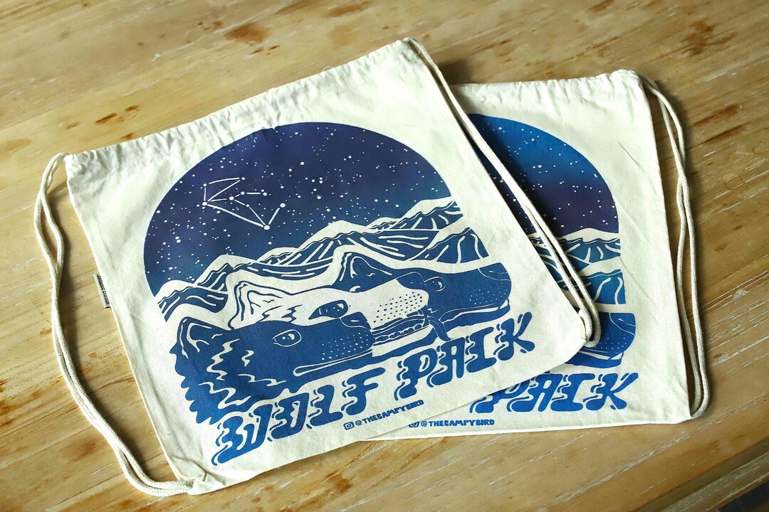 Wolf Pack Drawstring Backpack Ombre, Lupus Constellation, Handprinted ...
