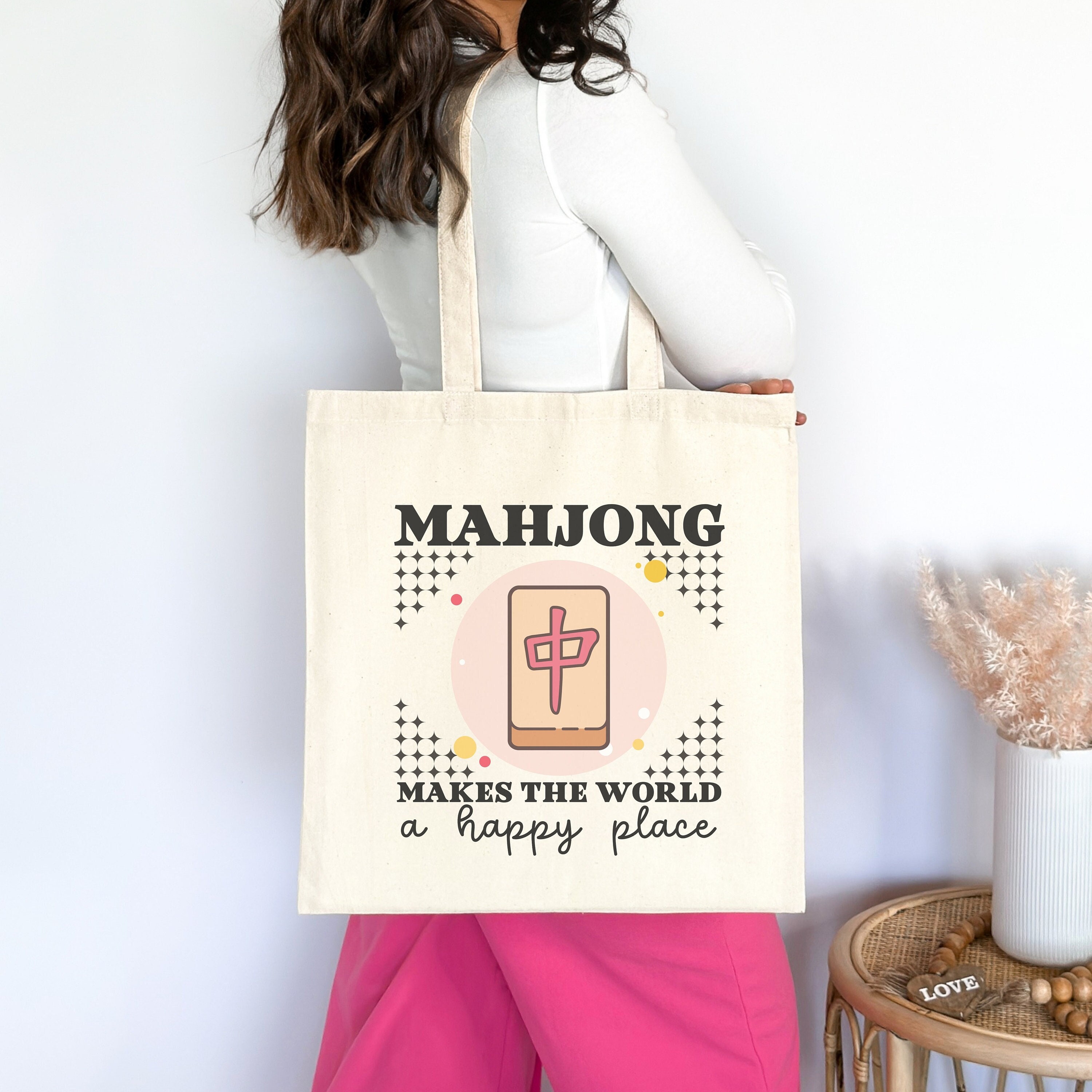 Mahjong Player Canvas Tote Bag: Retro Style - Etsy