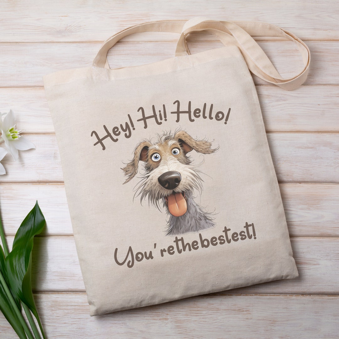 Happy Pup Eco-friendly Canvas Tote Bag, Funny Shaggy Dog Book Bag, Dog ...