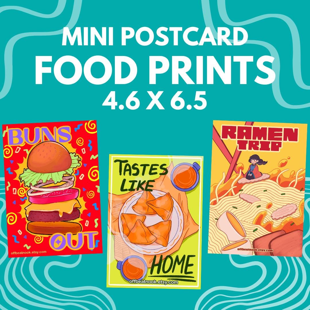 MINI Postcard Prints | 4.6 X 6.5 | Cute Food Theme Prints | Wall Decor ...