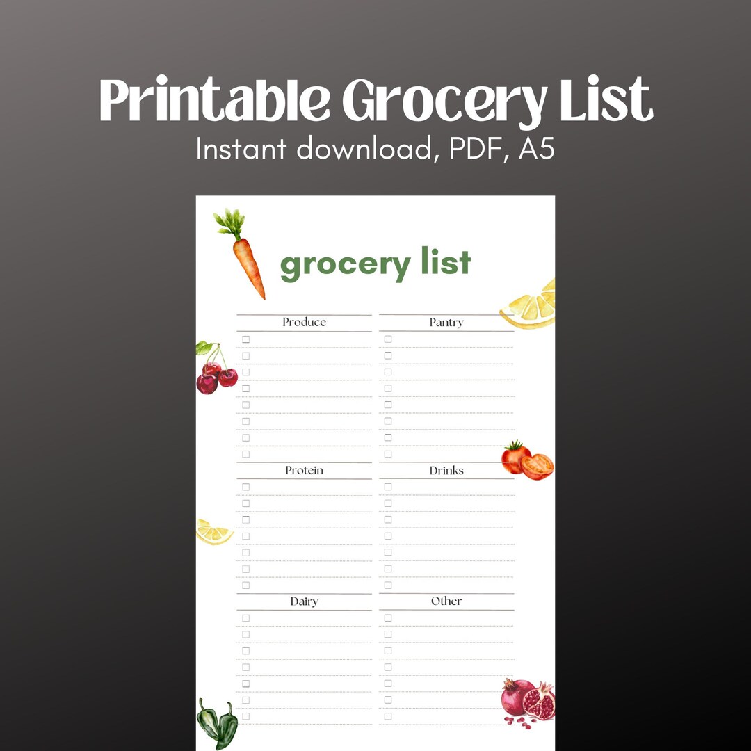 Printable Grocery List Grocery Planner Organized Shopping List - Etsy