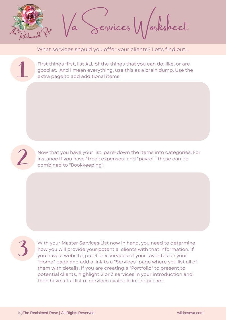 VA Services Worksheet - Etsy
