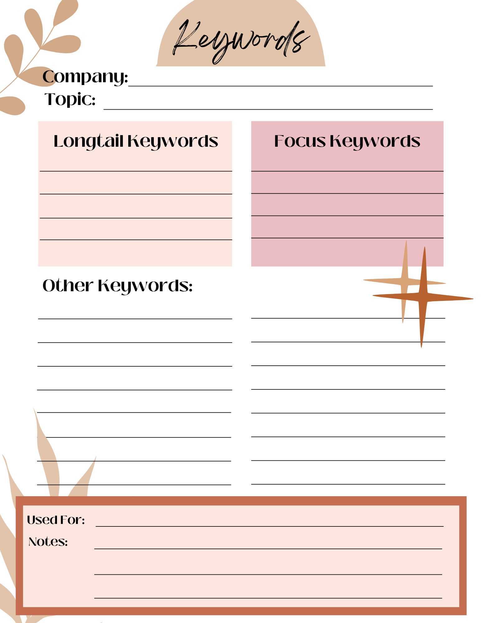 Keyword Worksheet Tracker - Etsy
