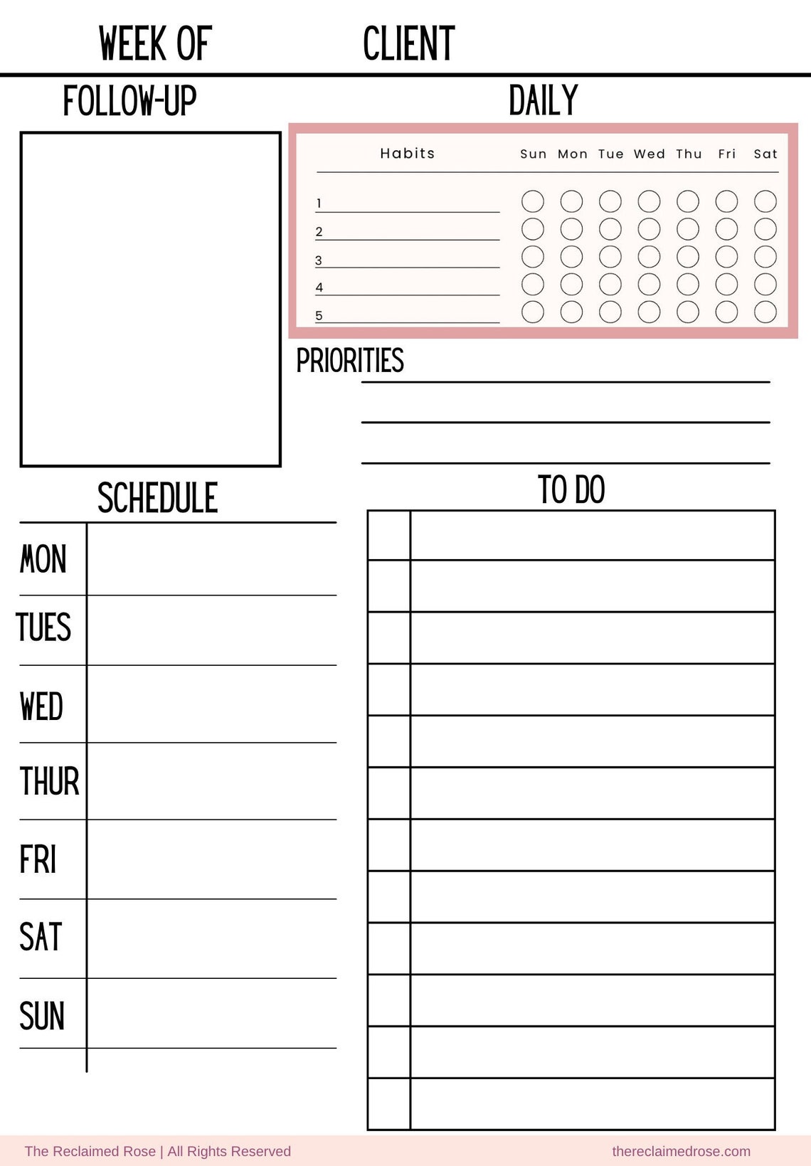 Weekly Client to Do List - Etsy