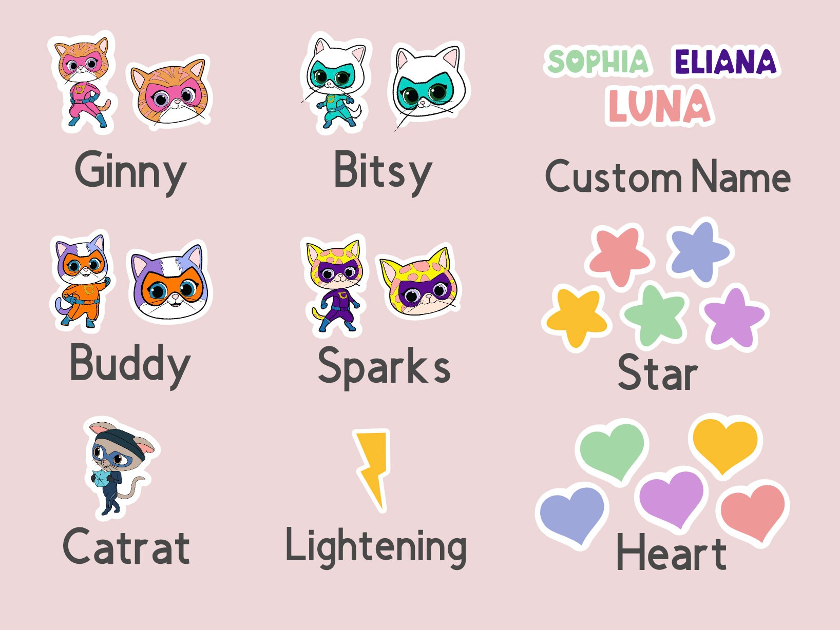 Superkitty Stickers Easy Peel Stickers Bitsy Buddy Sparks Ginny - Etsy