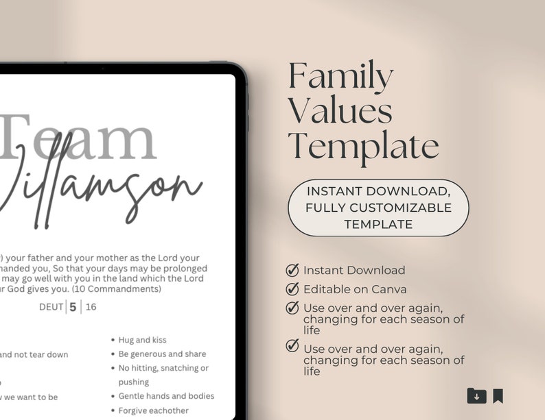 Family Values - Family Mission Statement - Digital Download Template to ...