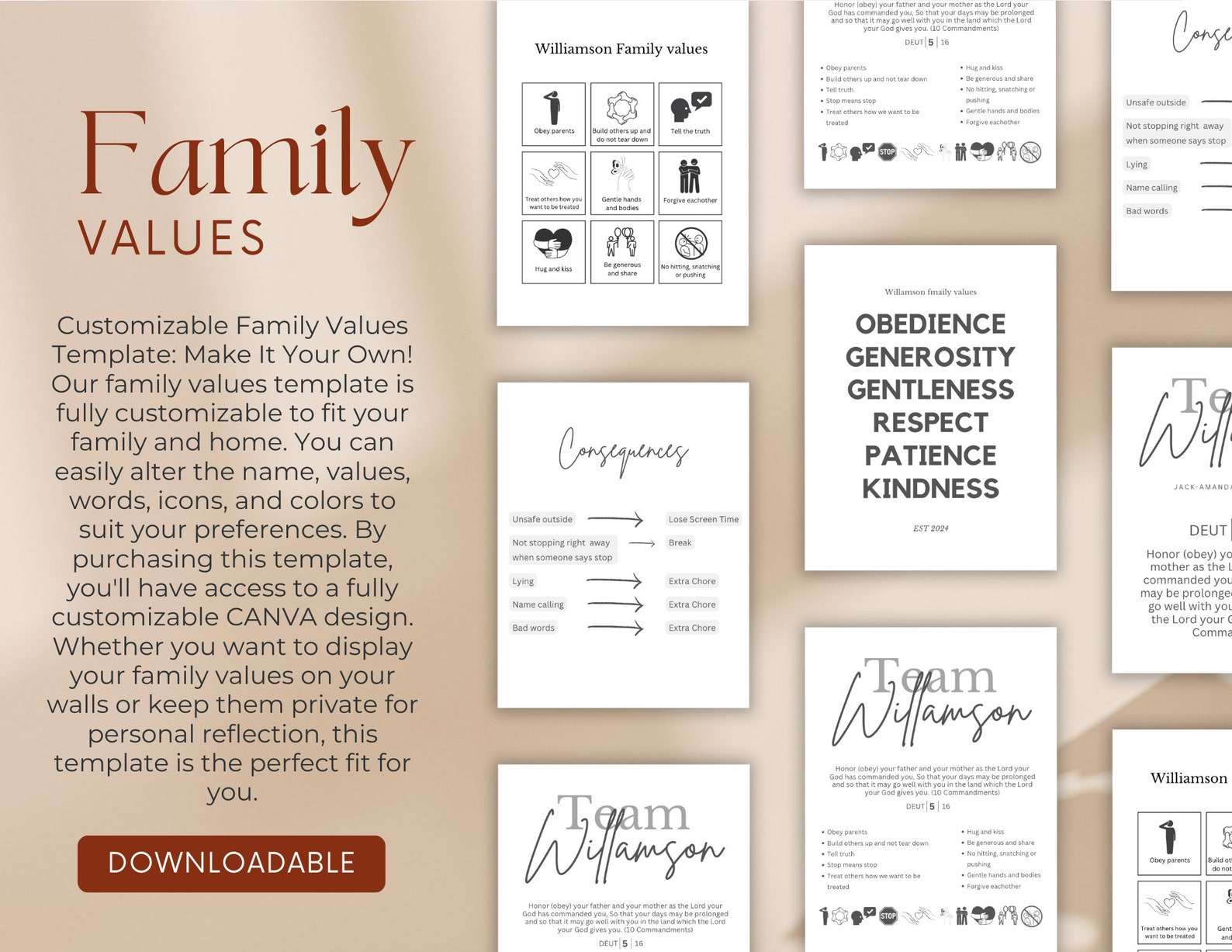 Family Values - Family Mission Statement - Digital Download Template to ...