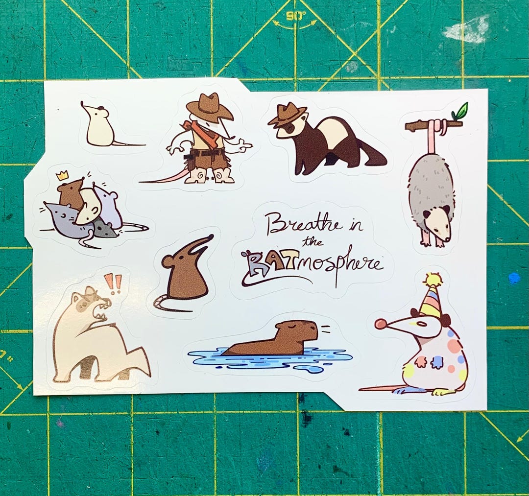 Assorted Rodent Stickers - Rat, Opossum, Capybara, Ferret, Rat King ...
