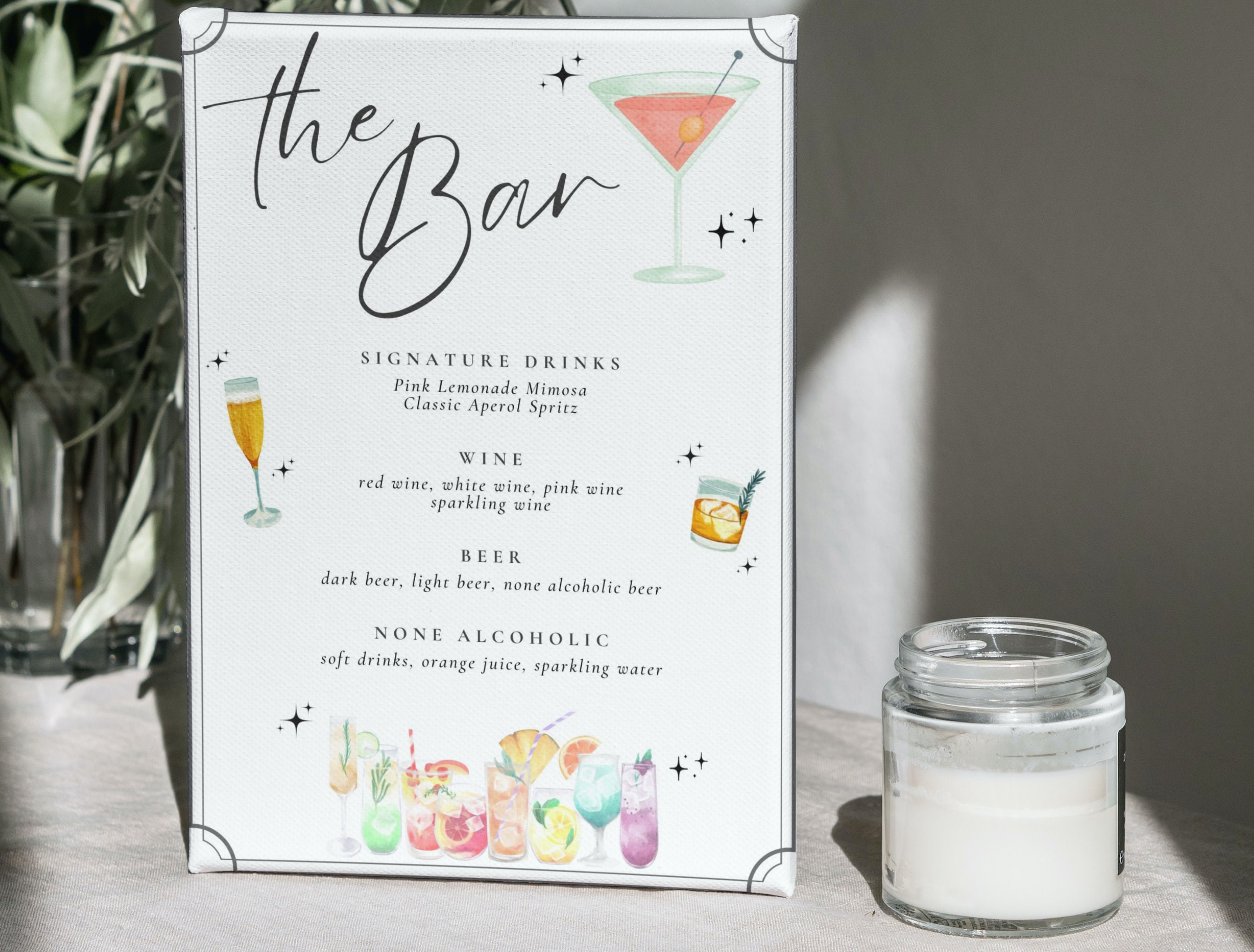 Bar Menu Template, Modern Editable Drink Menu, Minimalist Printable Bar ...