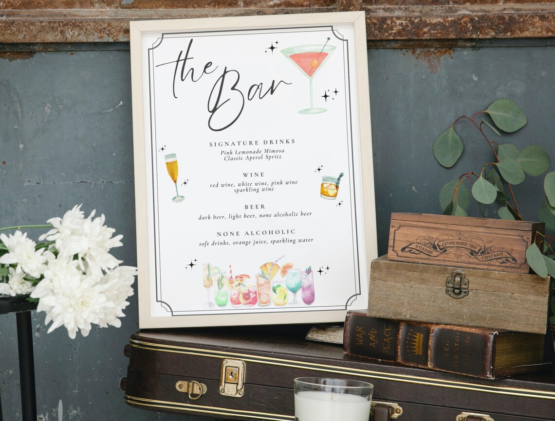 Bar Menu Template, Modern Editable Drink Menu, Minimalist Printable Bar ...